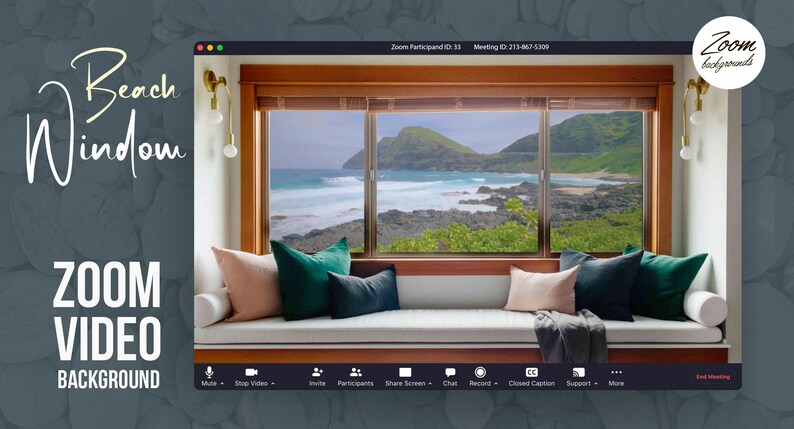 Beach Picture Window ANIMATED VIRTUAL BACKGROUND | Instant Digital ...