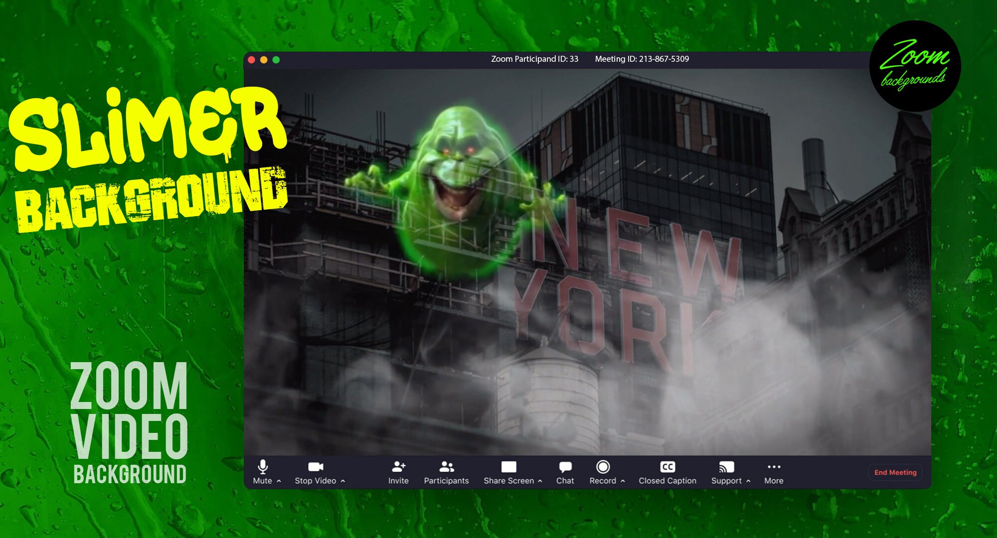 Slimer ANIMATED VIRTUAL BACKGROUND Instant Digital Download Video Loop ...