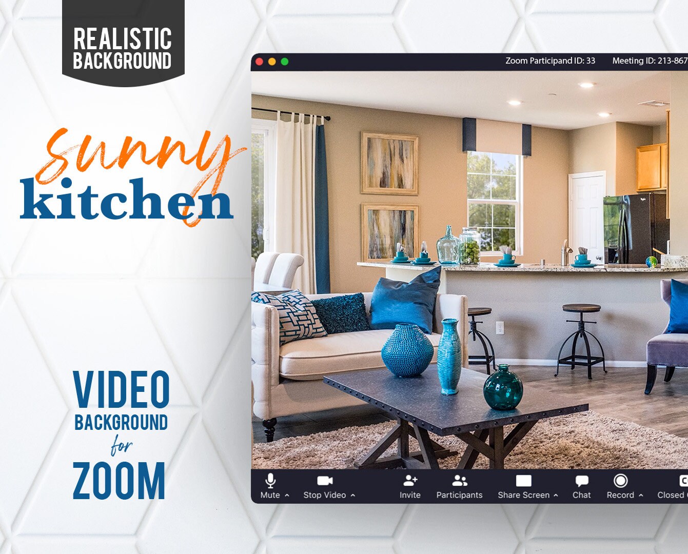 Sunny Kitchen ANIMATED VIRTUAL BACKGROUND Instant Digital Download ...