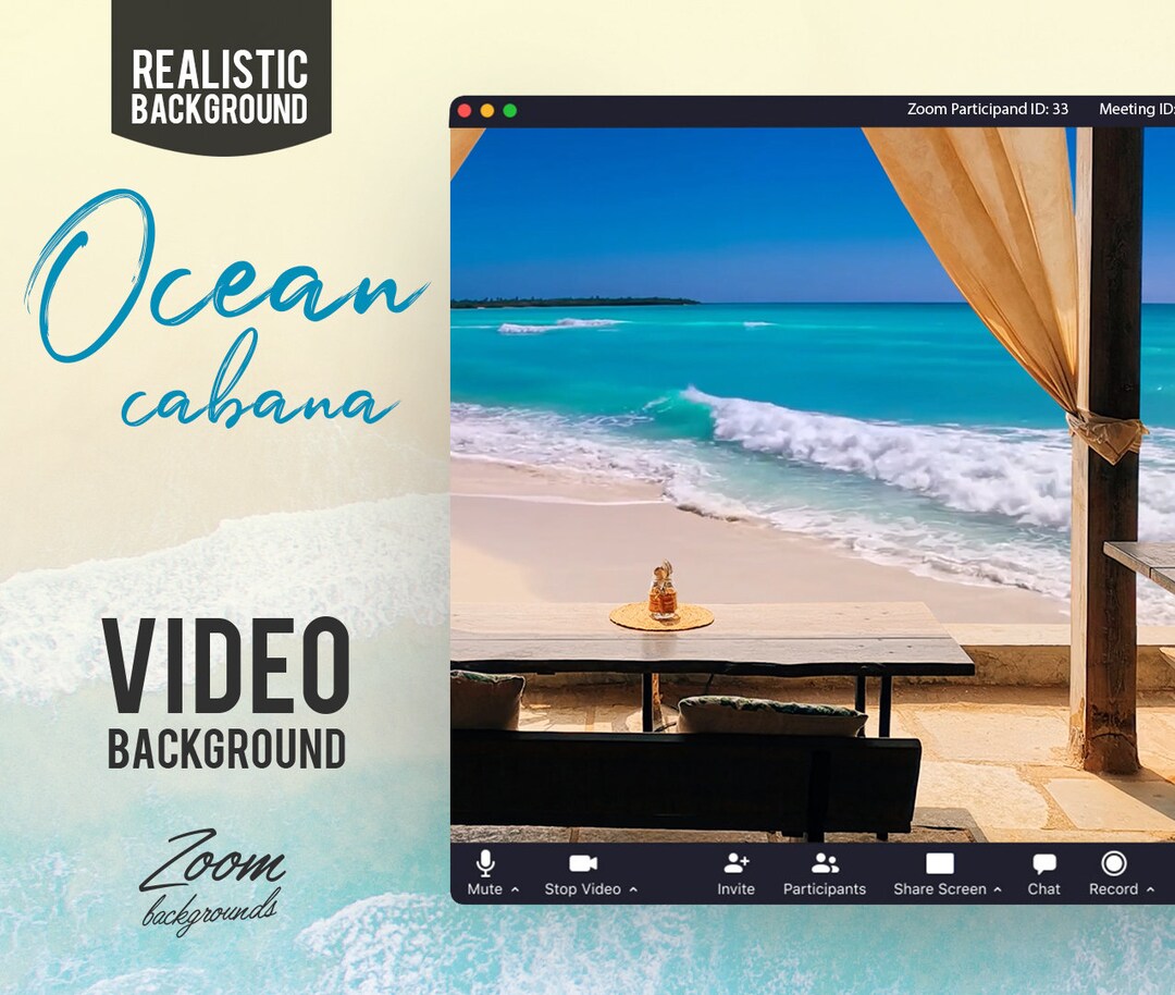 Realistic Ocean Cabana ANIMATED VIRTUAL BACKGROUND | Instant Digital ...