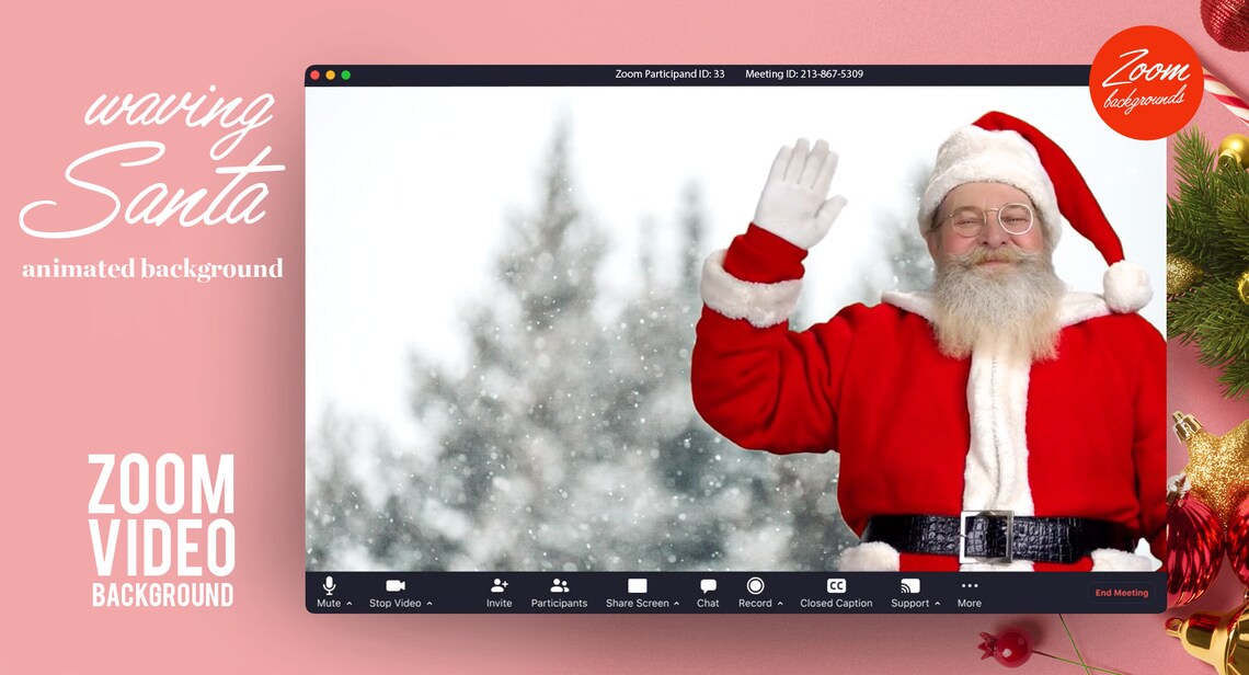 Waving Santa ANIMATED VIRTUAL BACKGROUND | Instant Digital Download ...