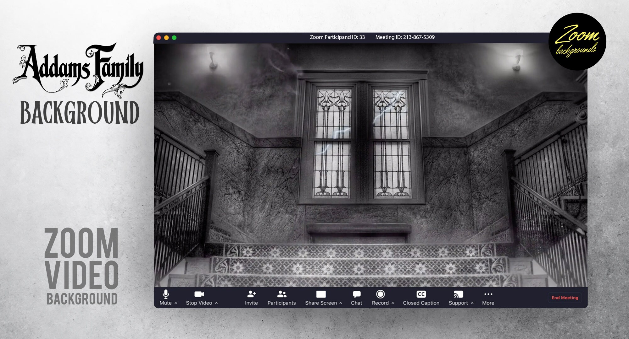 Adams Family ANIMATED VIRTUAL BACKGROUND Instant Digital Download Video ...