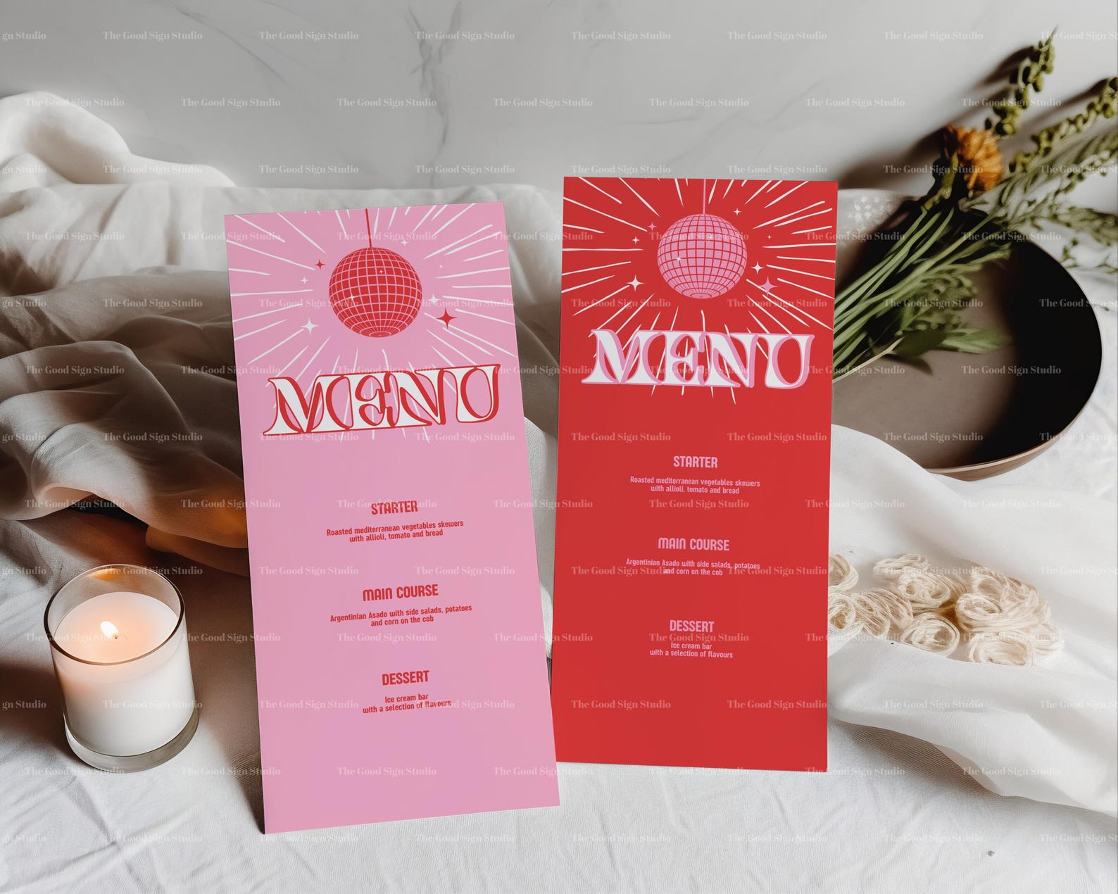 Disco Wedding Menu, Printable 70s Wedding Menu, Groovy Pink & Red Menu ...