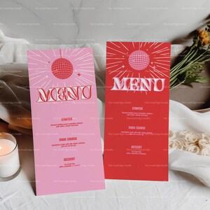 Disco Wedding Menu, Printable 70s Wedding Menu, Groovy Pink & Red Menu ...