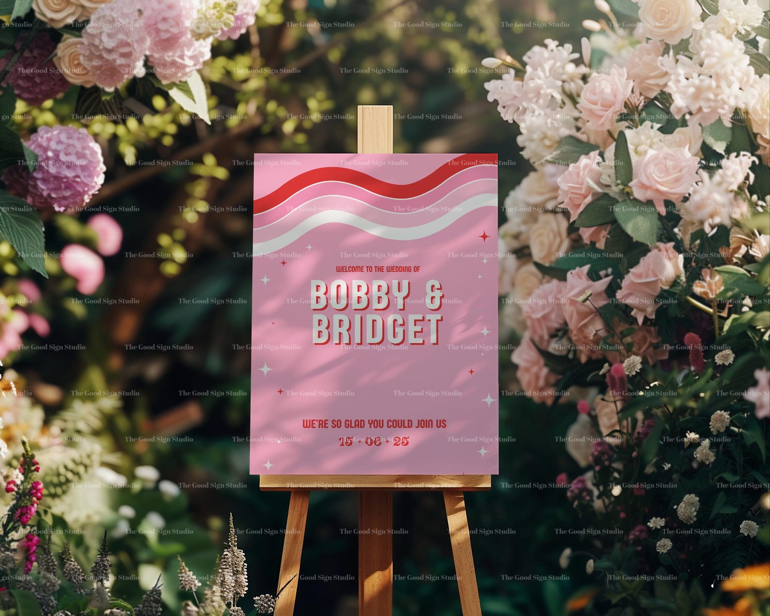 Retro Pink and Red Welcome Sign, Instant 70s Wedding Signage, Groovy ...