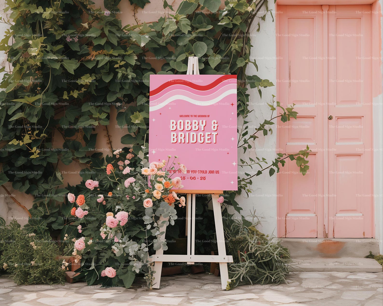 Retro Pink and Red Welcome Sign, Instant 70s Wedding Signage, Groovy ...