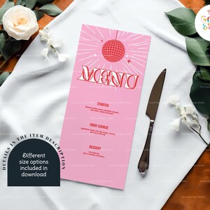 Disco Wedding Menu, Printable 70s Wedding Menu, Groovy Pink & Red Menu ...