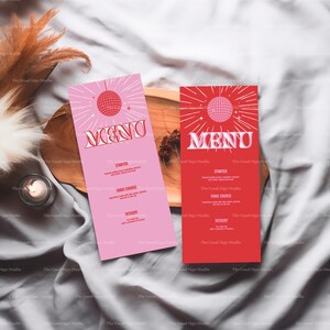 Disco Wedding Menu, Printable 70s Wedding Menu, Groovy Pink & Red Menu ...