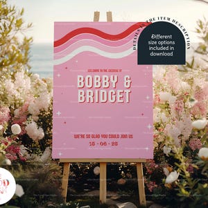 Retro Pink and Red Welcome Sign, Instant 70s Wedding Signage, Groovy ...