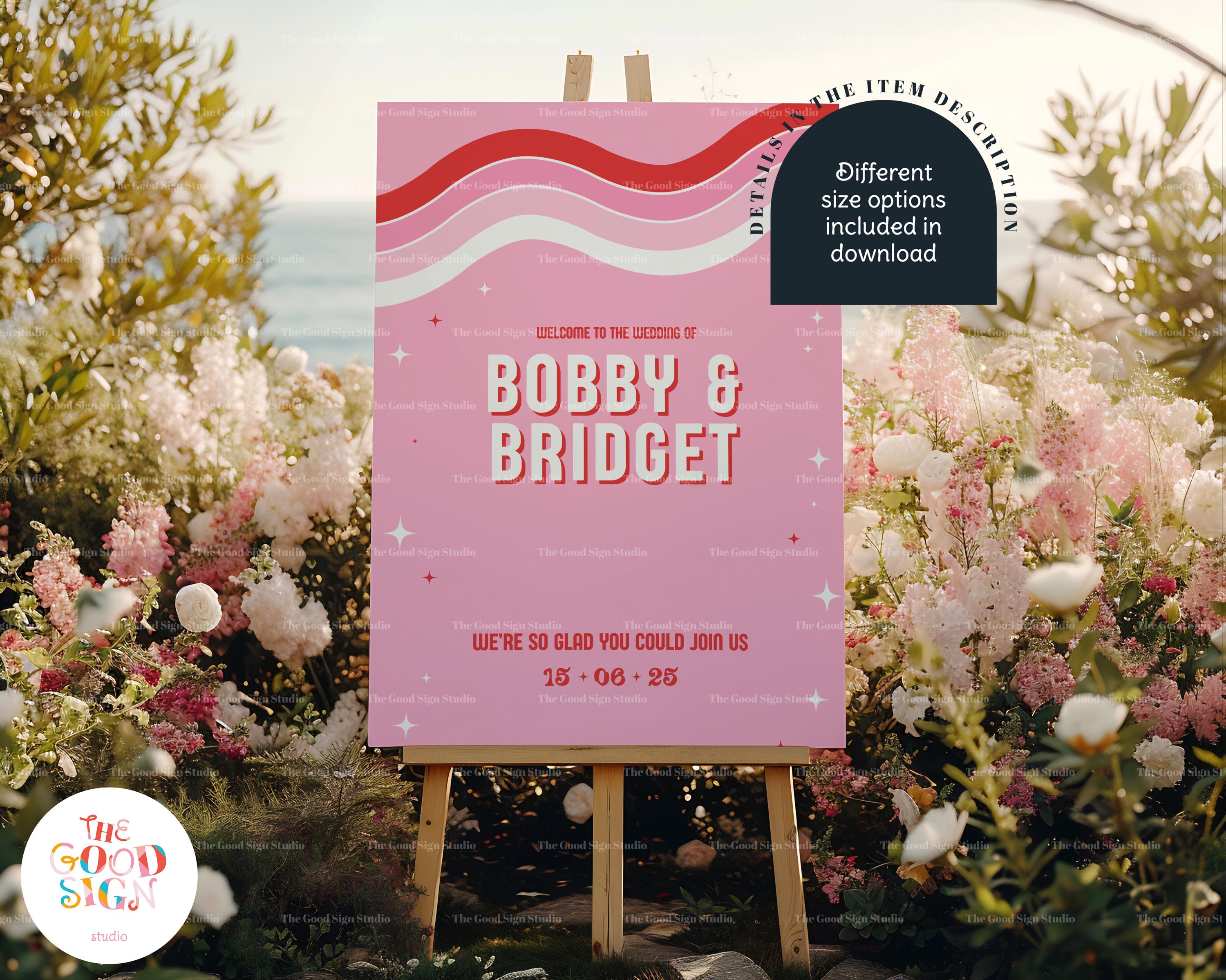 Retro Pink and Red Welcome Sign, Instant 70s Wedding Signage, Groovy ...