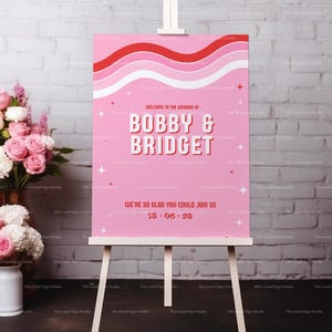 Retro Pink and Red Welcome Sign, Instant 70s Wedding Signage, Groovy ...