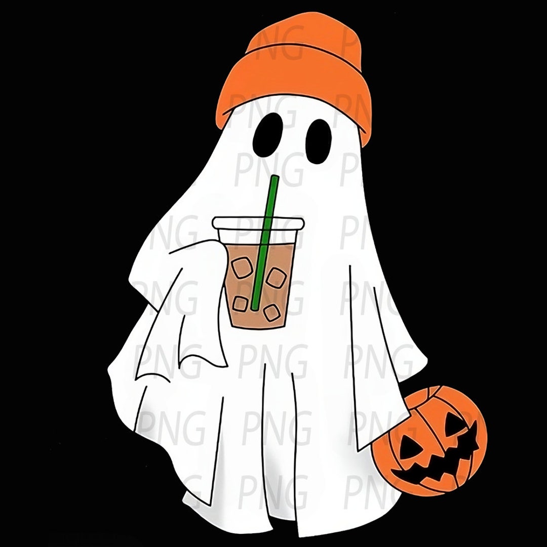 Cute Ghost Drinking Coffee Png Ghost Ice Coffee Fall Coffee - Etsy