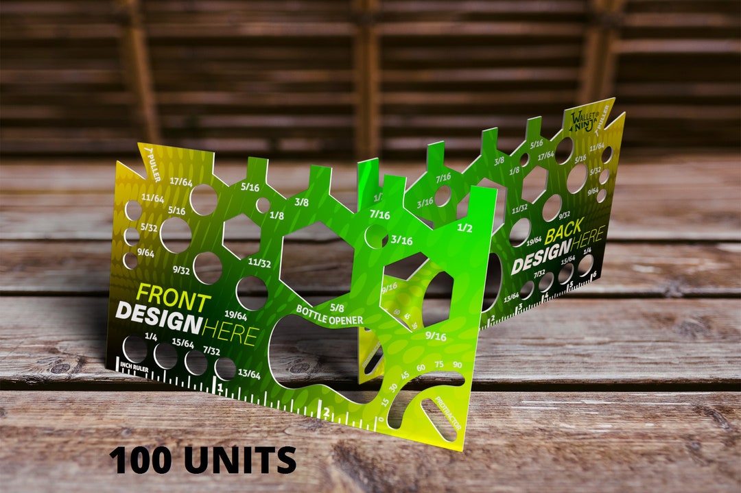 2 Sided X 100 Units Custom Wallet Ninja PRO: 26-in-1 Multitool With ...