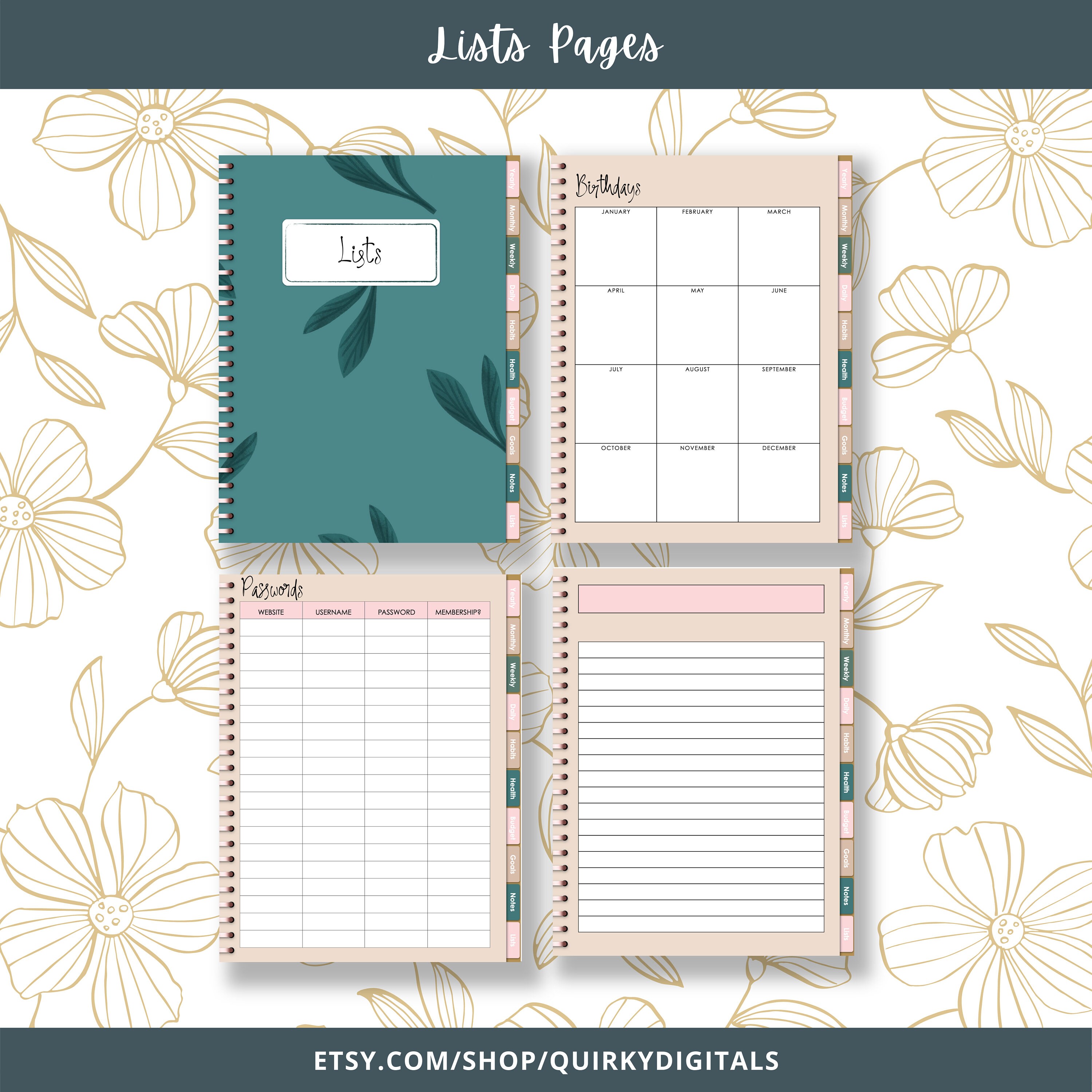 Floral Fancy Digital Planner, Notebook and Bonus Stickers - Etsy