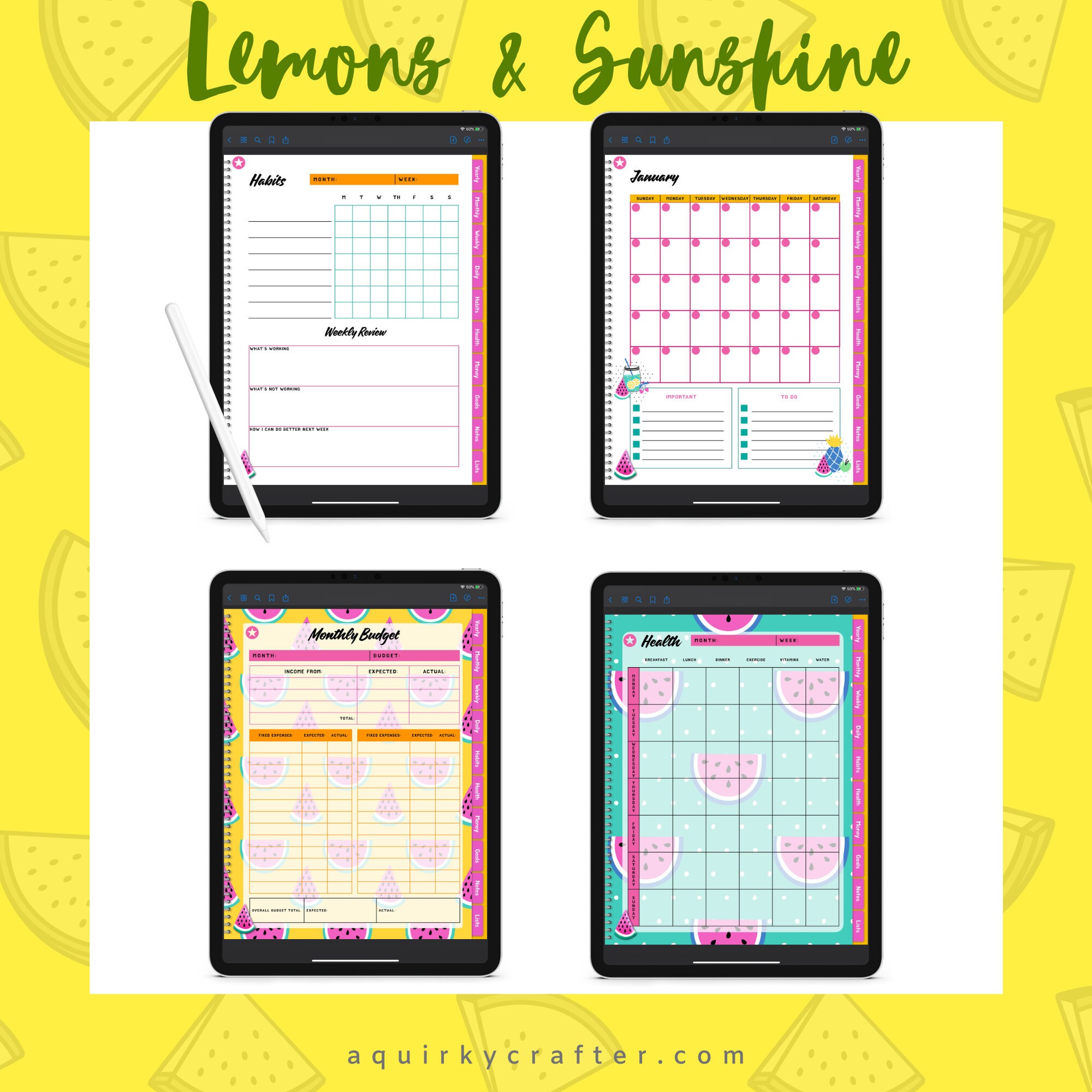 Lemon and Sunshine Undated Digital Planner - Etsy