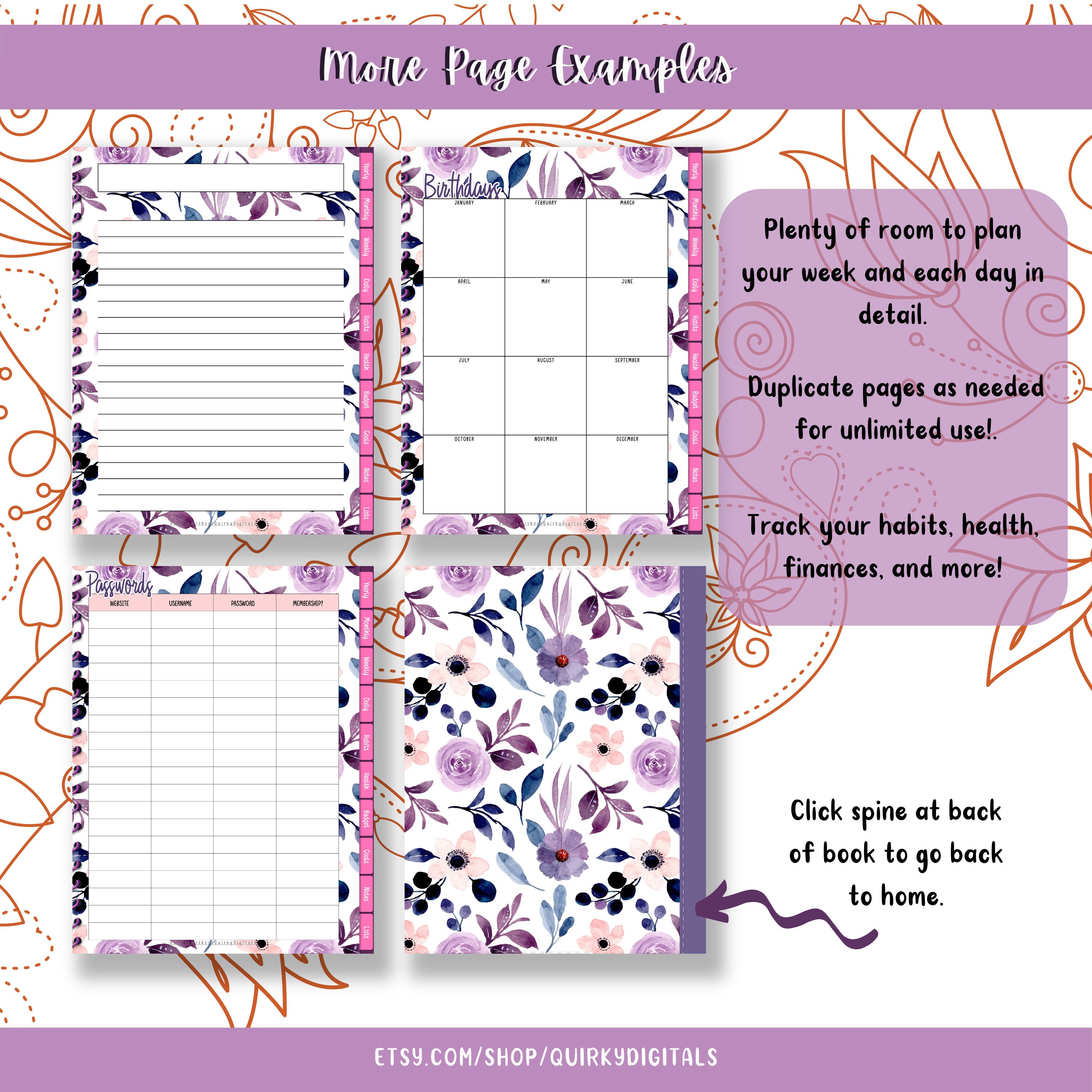 Floral Dreams Undated Digital Planner - Etsy