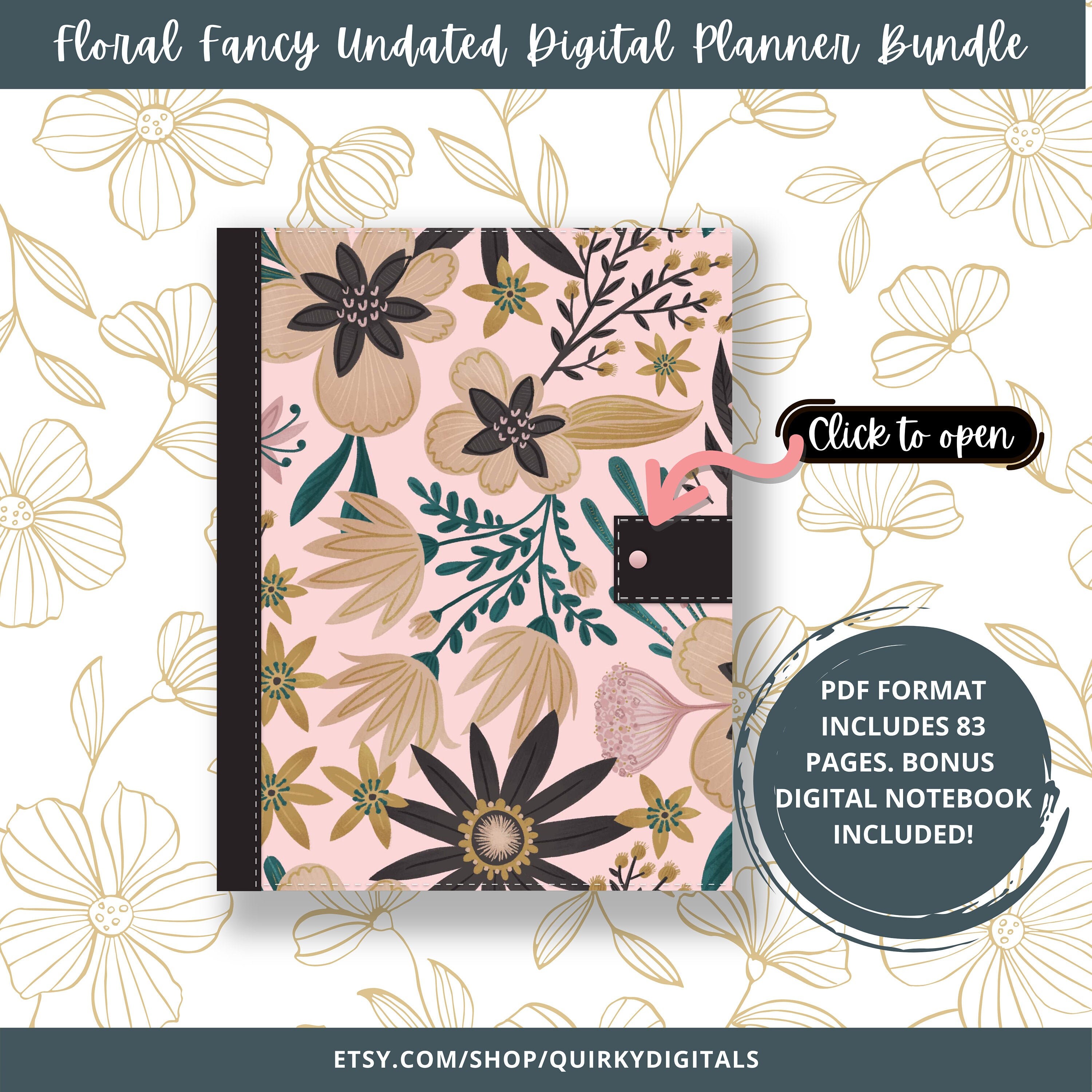 Floral Fancy Digital Planner, Notebook and Bonus Stickers - Etsy