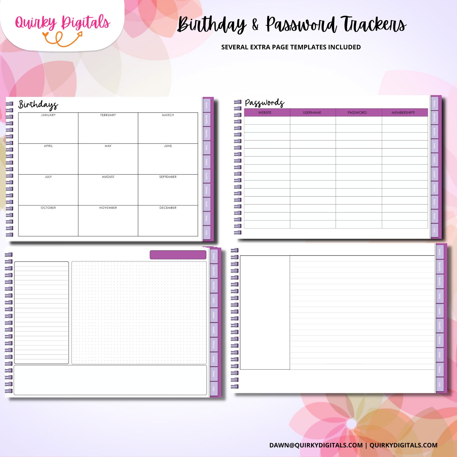 Pastel Hearts Undated Landscape Planner, PDF Planner, Goodnotes Planner ...