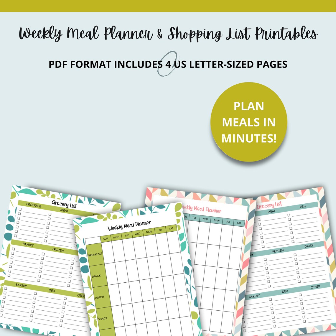 Weekly Meal Planner and Shopping List Printables - Etsy