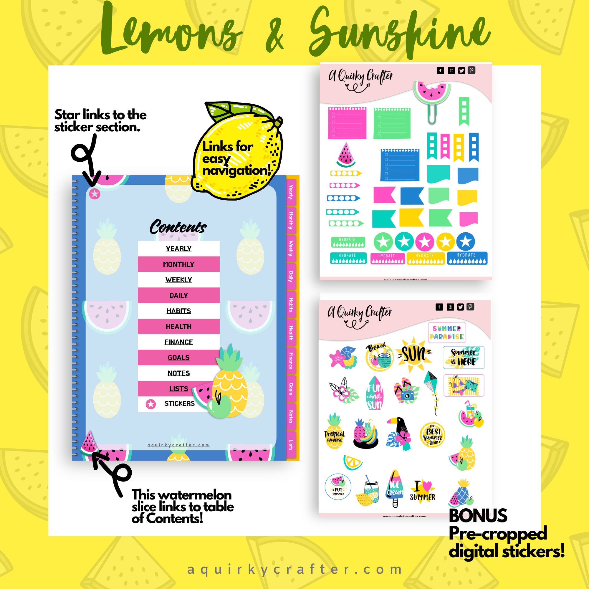 Lemon and Sunshine Undated Digital Planner - Etsy