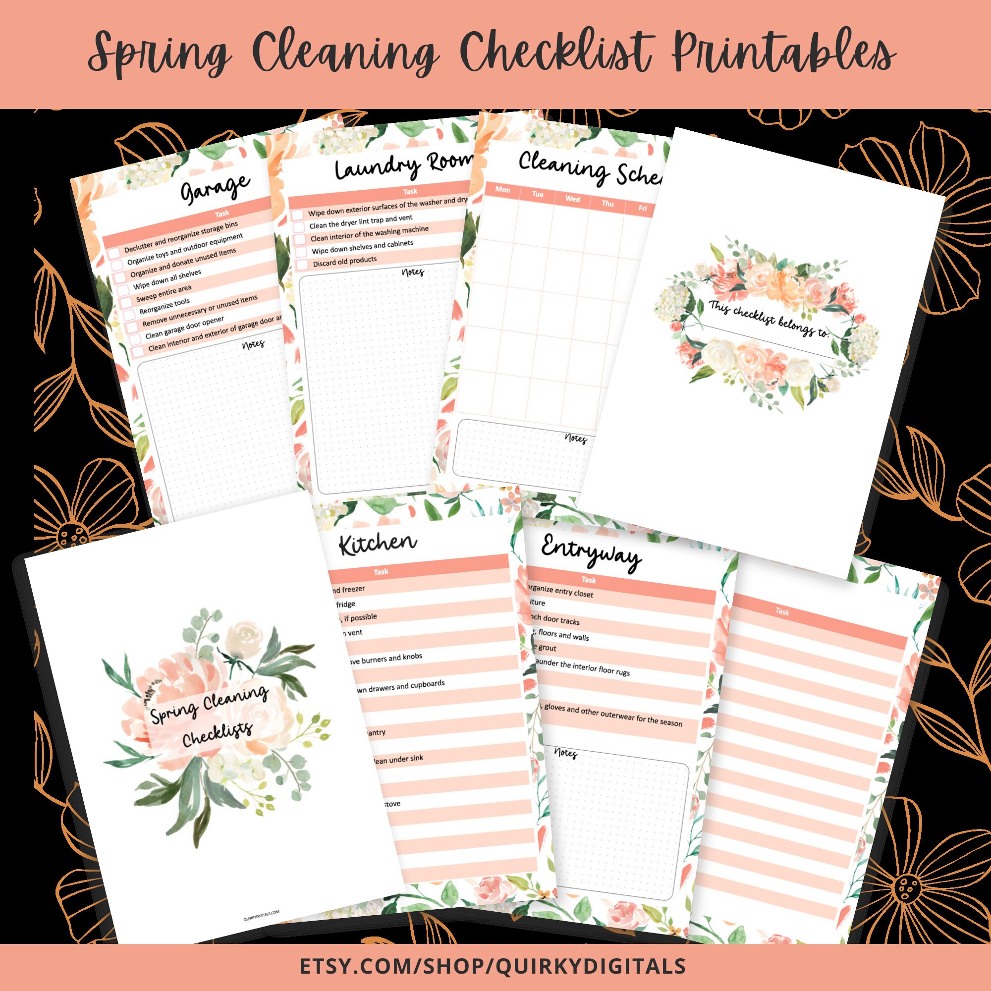 Spring Cleaning Checklist Printable Set, Pdf Printable, Pretty ...