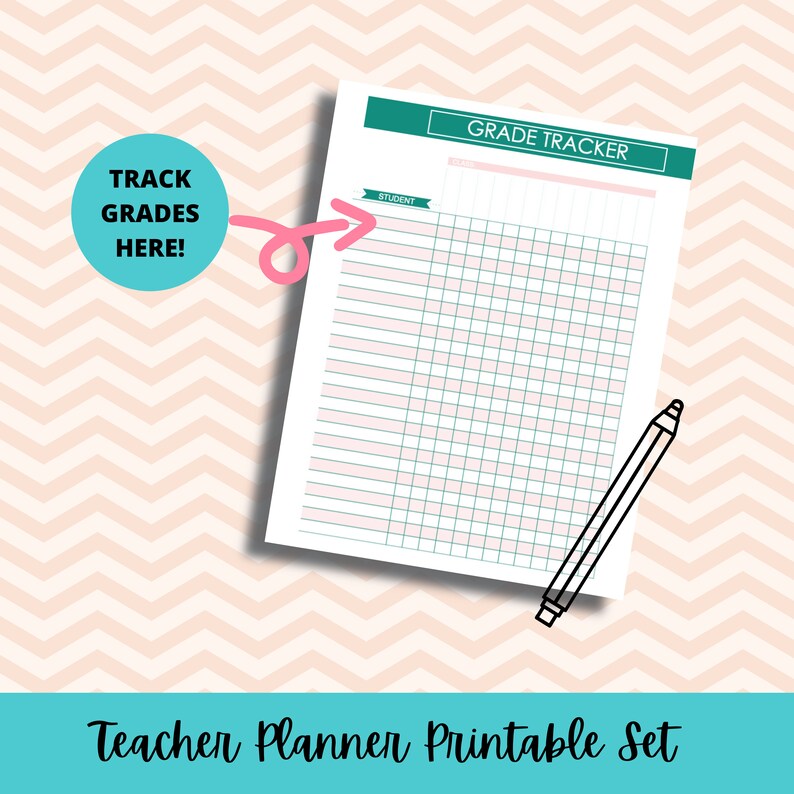 Teacher's Planner Printable Set, Class Planner, Grade Tracker, PDF ...