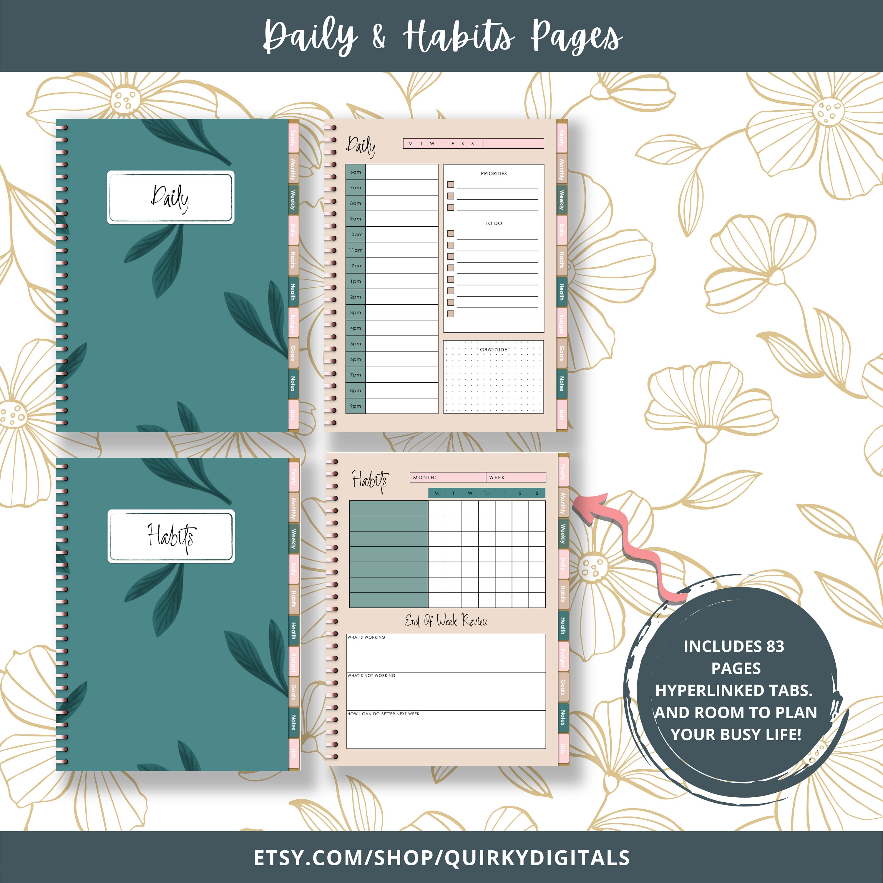 Floral Fancy Digital Planner, Notebook and Bonus Stickers - Etsy