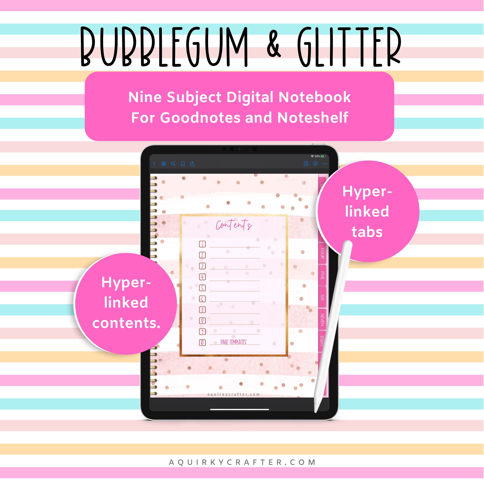 Bubblegum and Glitter Digital Notebook - Etsy