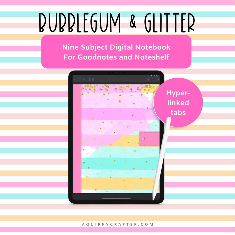 Bubblegum and Glitter Digital Notebook - Etsy