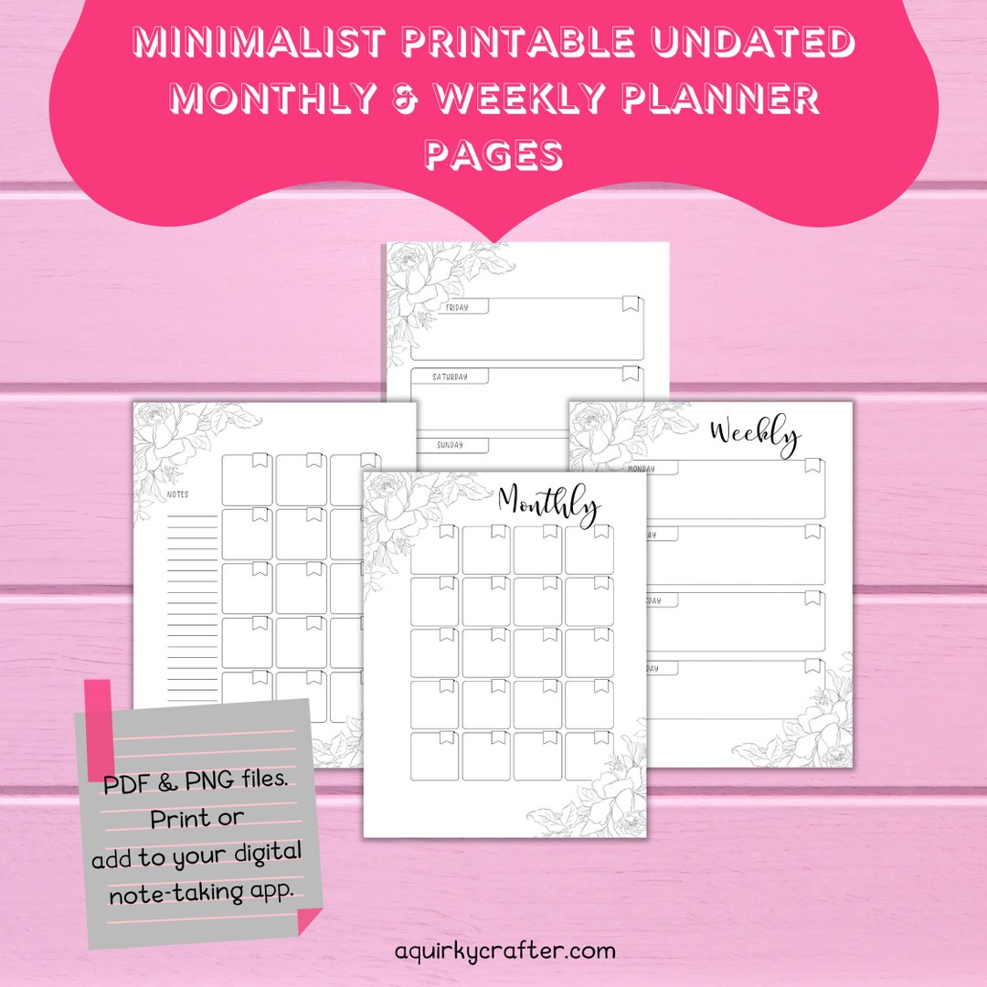 Floral Printable Undated Monthly and Weekly Planner Pages - Etsy
