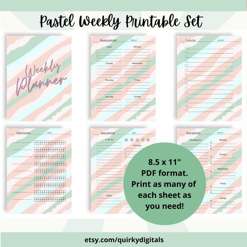 Pastel Weekly Planner Printable Set - Etsy