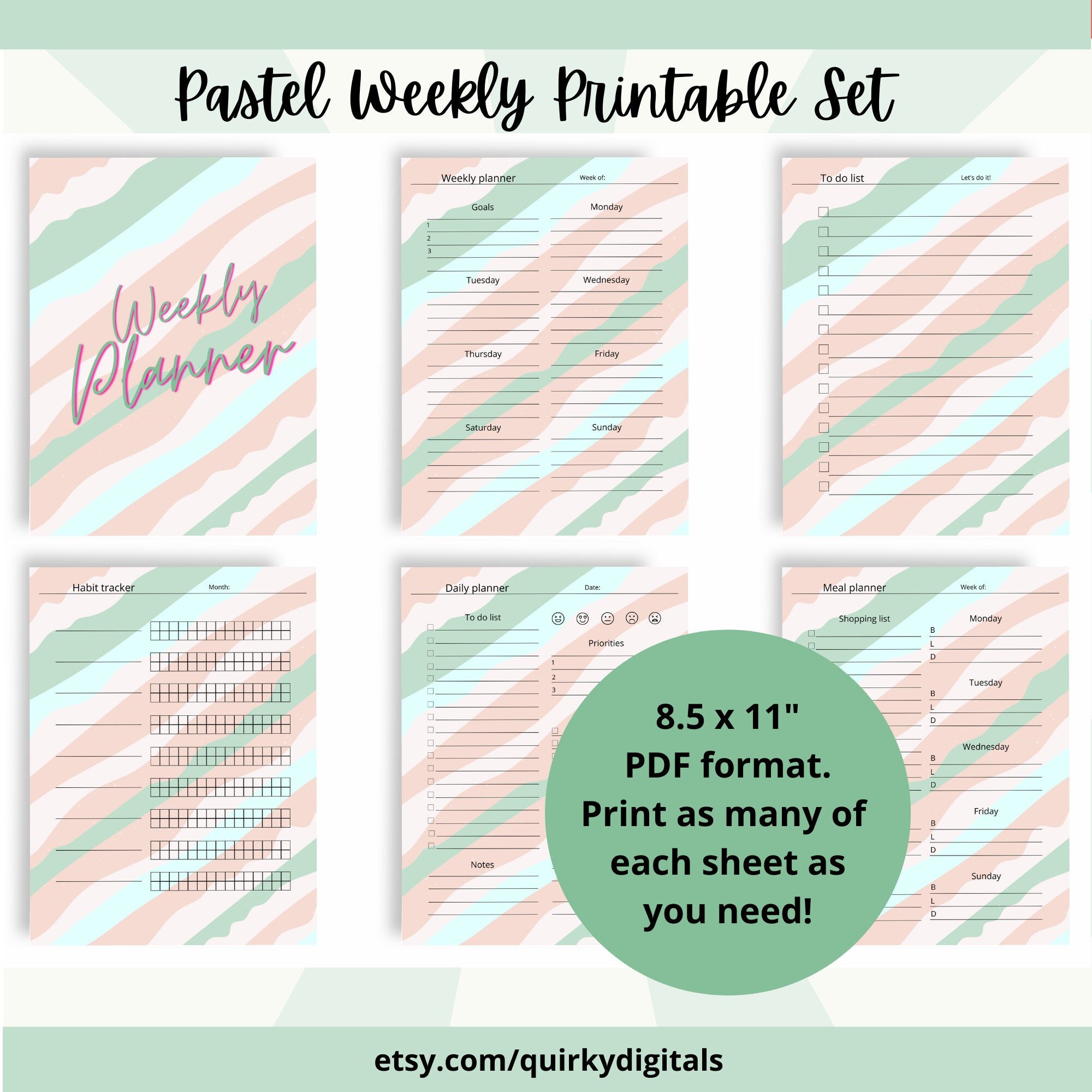 Pastel Weekly Planner Printable Set - Etsy