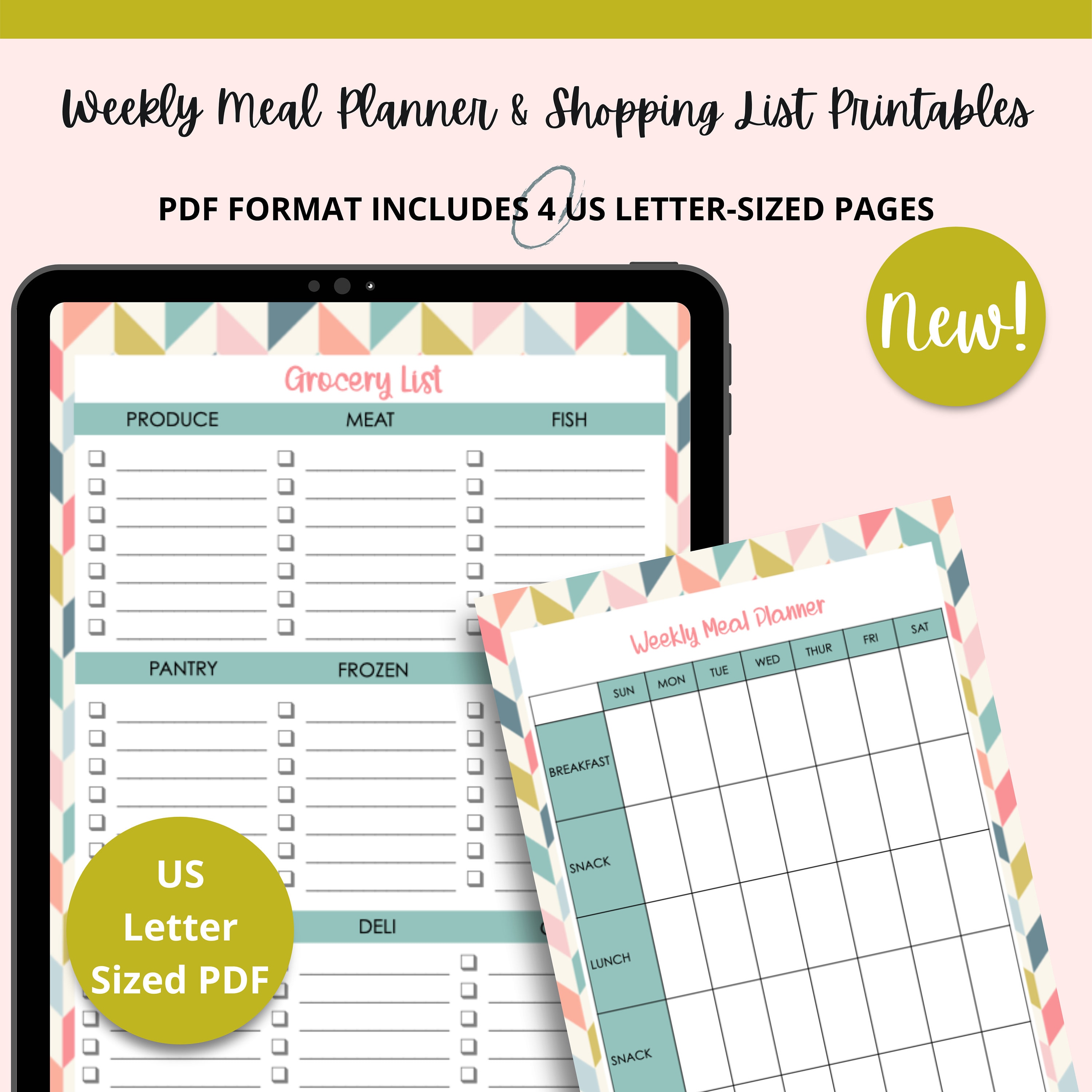 Weekly Meal Planner and Shopping List Printables - Etsy