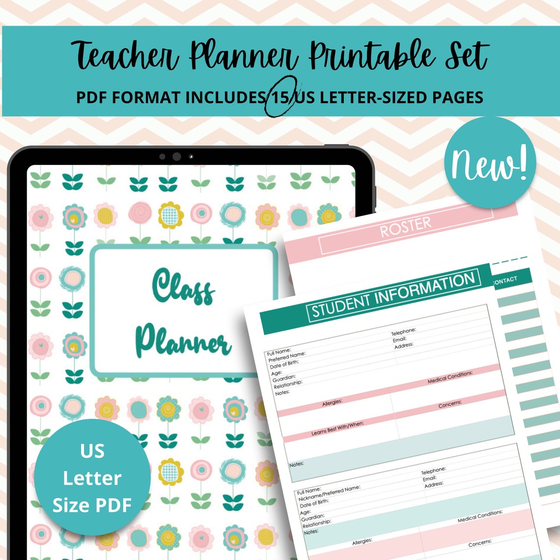 Teacher's Planner Printable Set, Class Planner, Grade Tracker, PDF ...