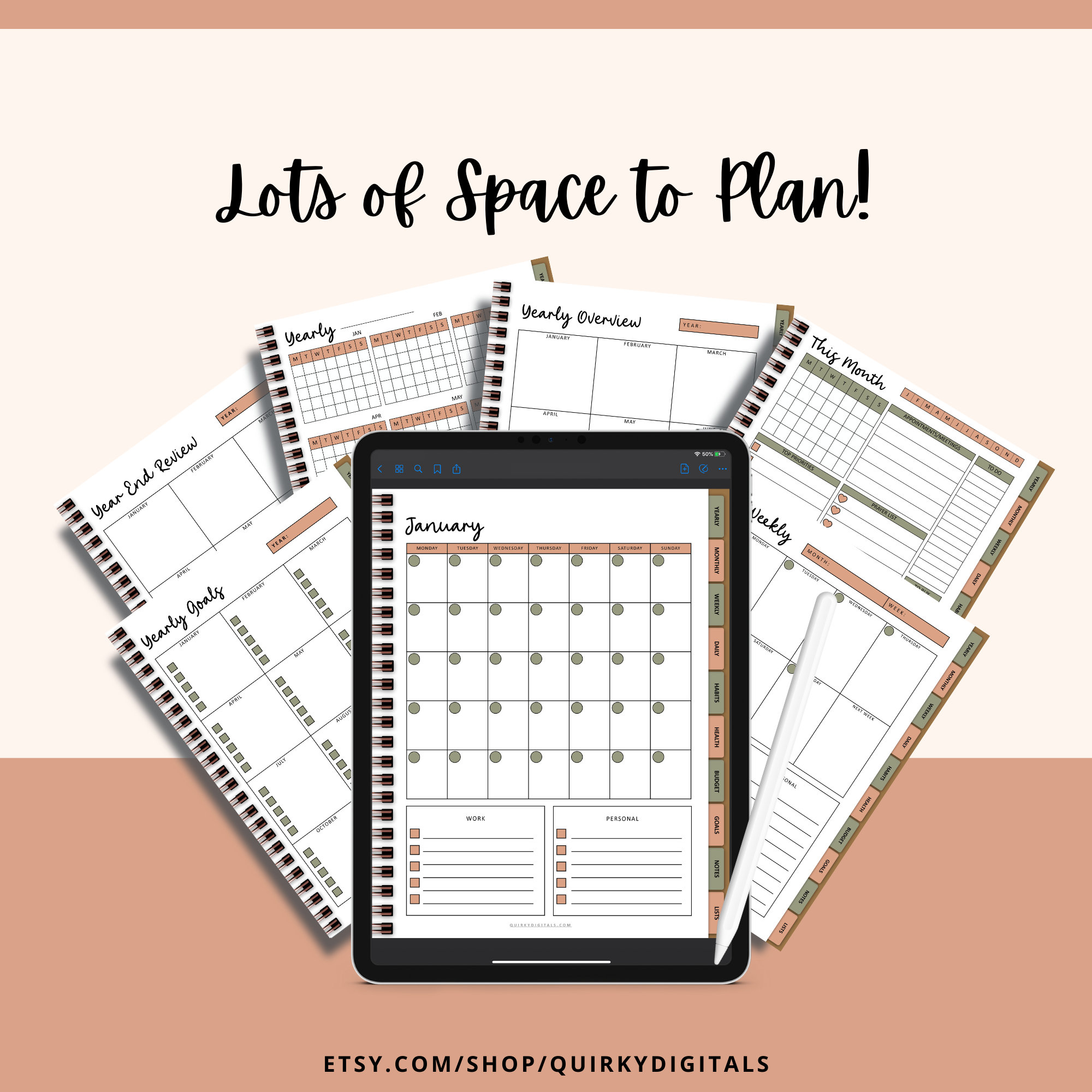 Undated Boho Digital Planner, Pdf Planner, Goodnotes Planner, iPad ...