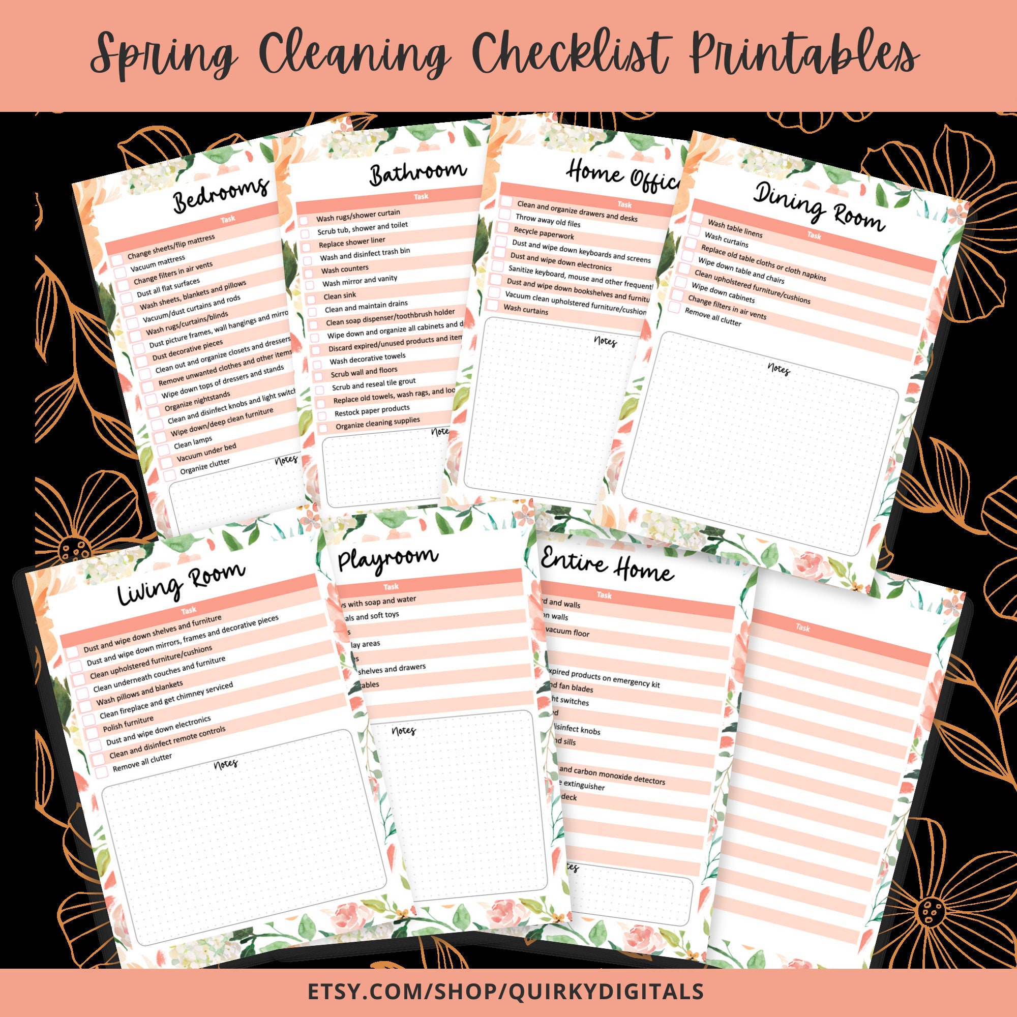 Spring Cleaning Checklist Printable Set, Pdf Printable, Pretty ...