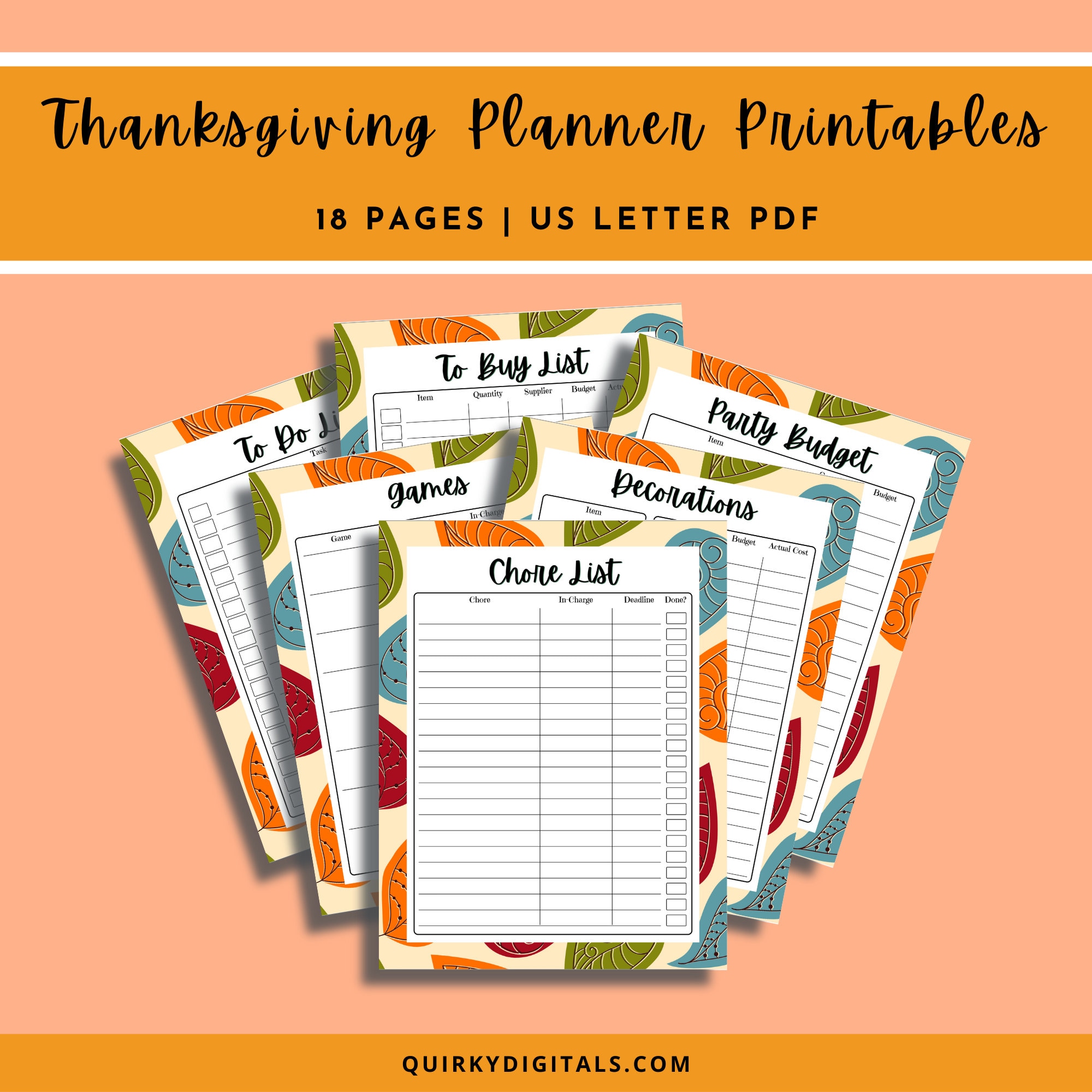 Thanksgiving Planner Printable Set - Etsy