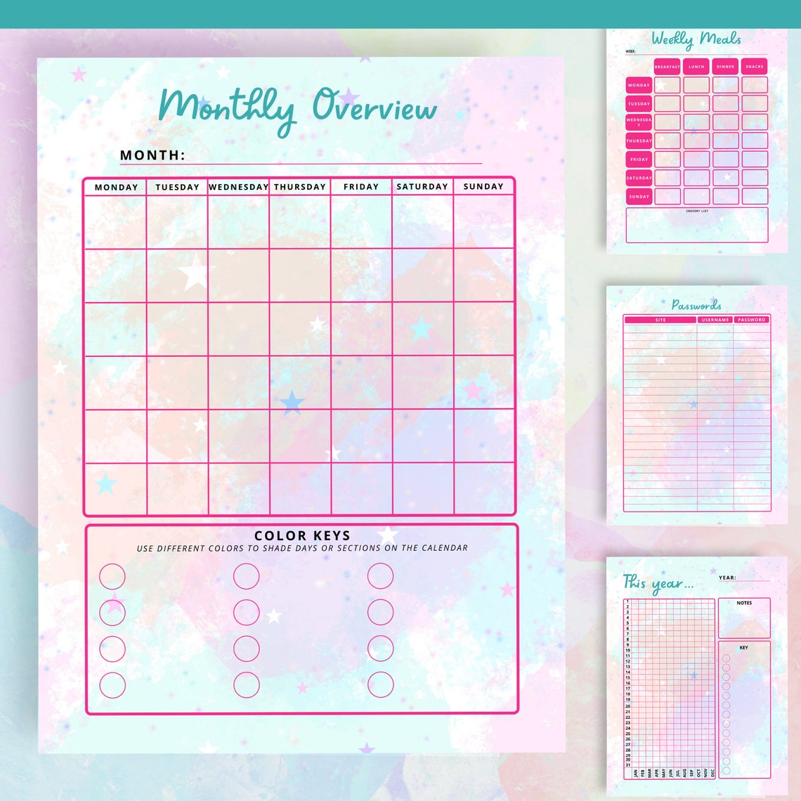 Pretty & Simple Planner Printable Set, PDF Printable, PNG Printable ...