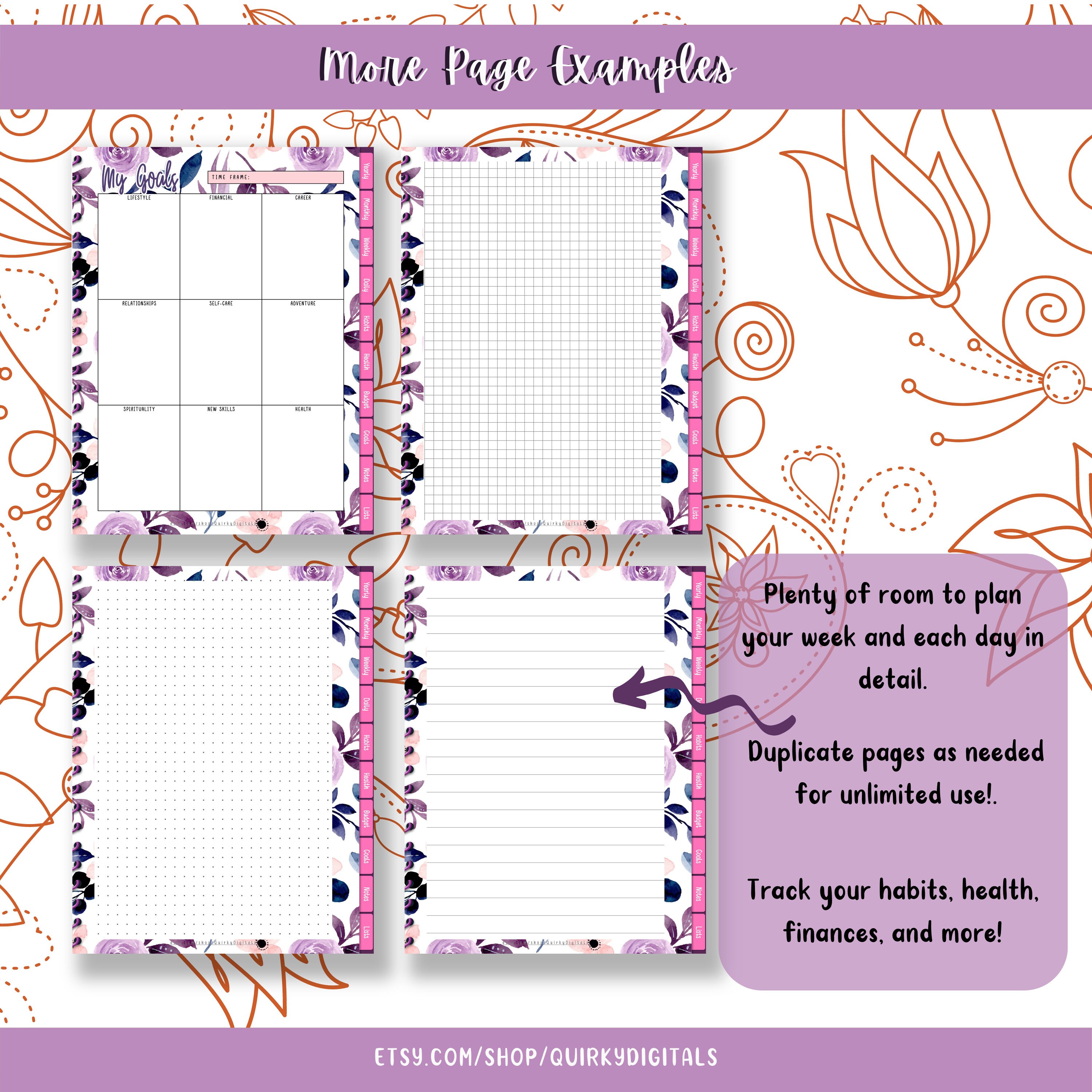 Floral Dreams Undated Digital Planner - Etsy