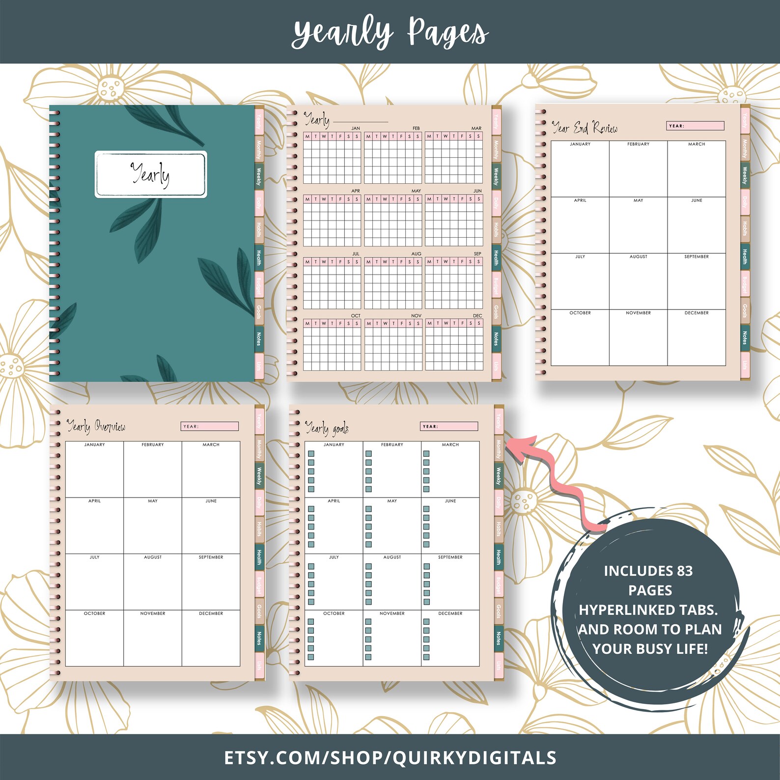 Floral Fancy Digital Planner, Notebook and Bonus Stickers - Etsy