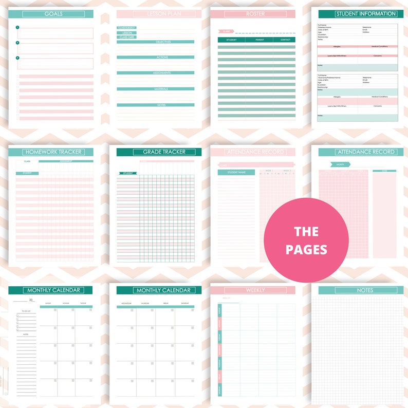Teacher's Planner Printable Set, Class Planner, Grade Tracker, PDF ...