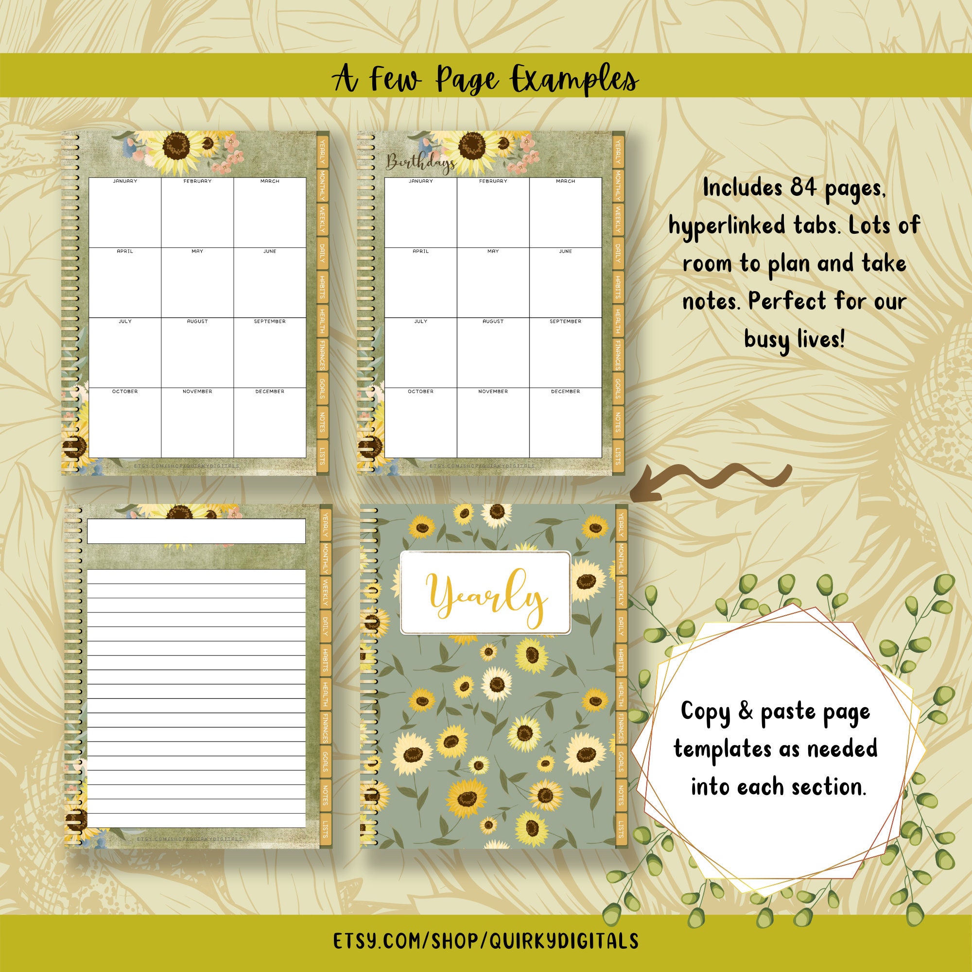 Vintage Sunflower Undated Digital Planner - Etsy