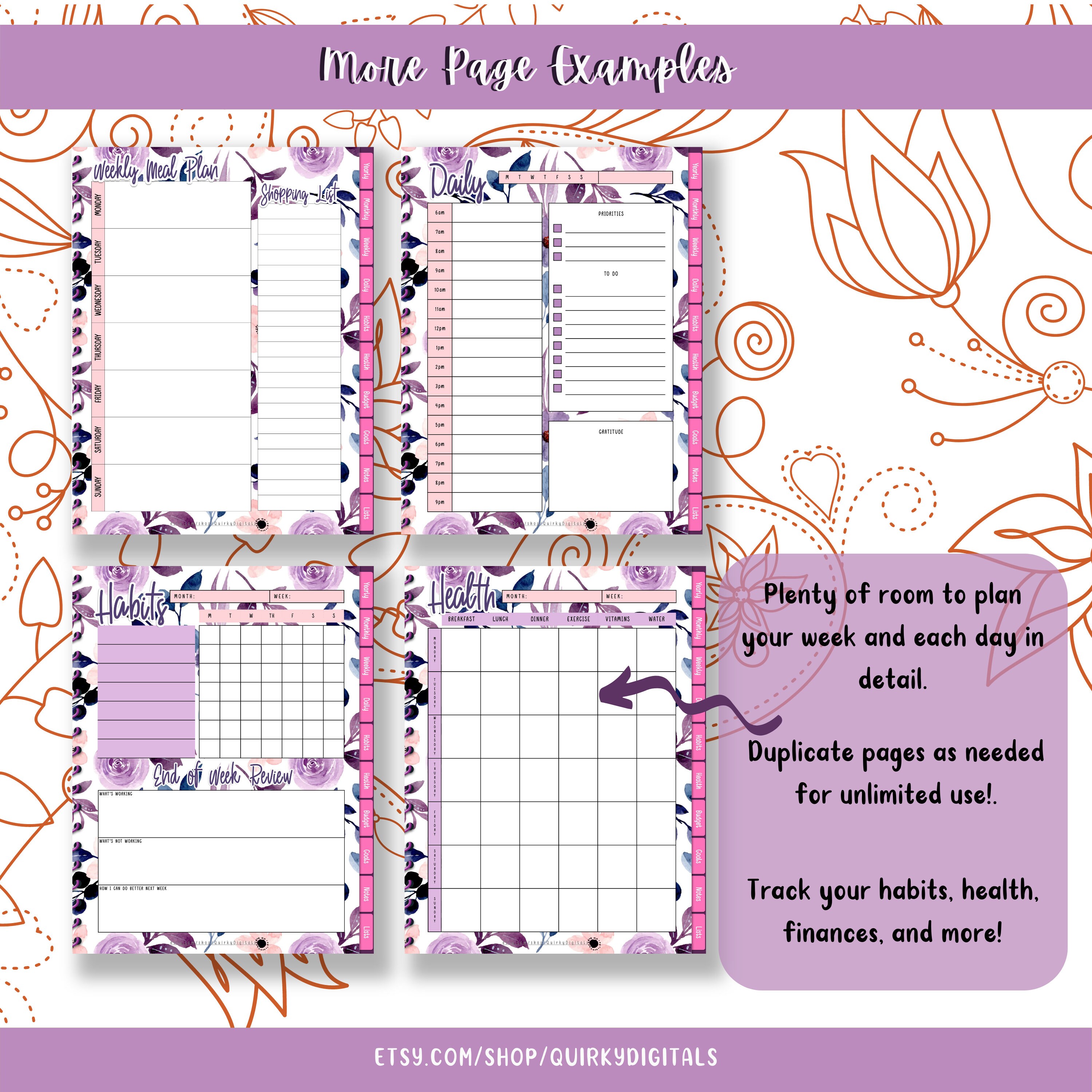 Floral Dreams Undated Digital Planner - Etsy