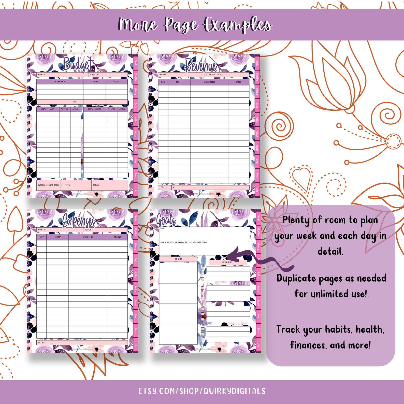 Floral Dreams Undated Digital Planner - Etsy