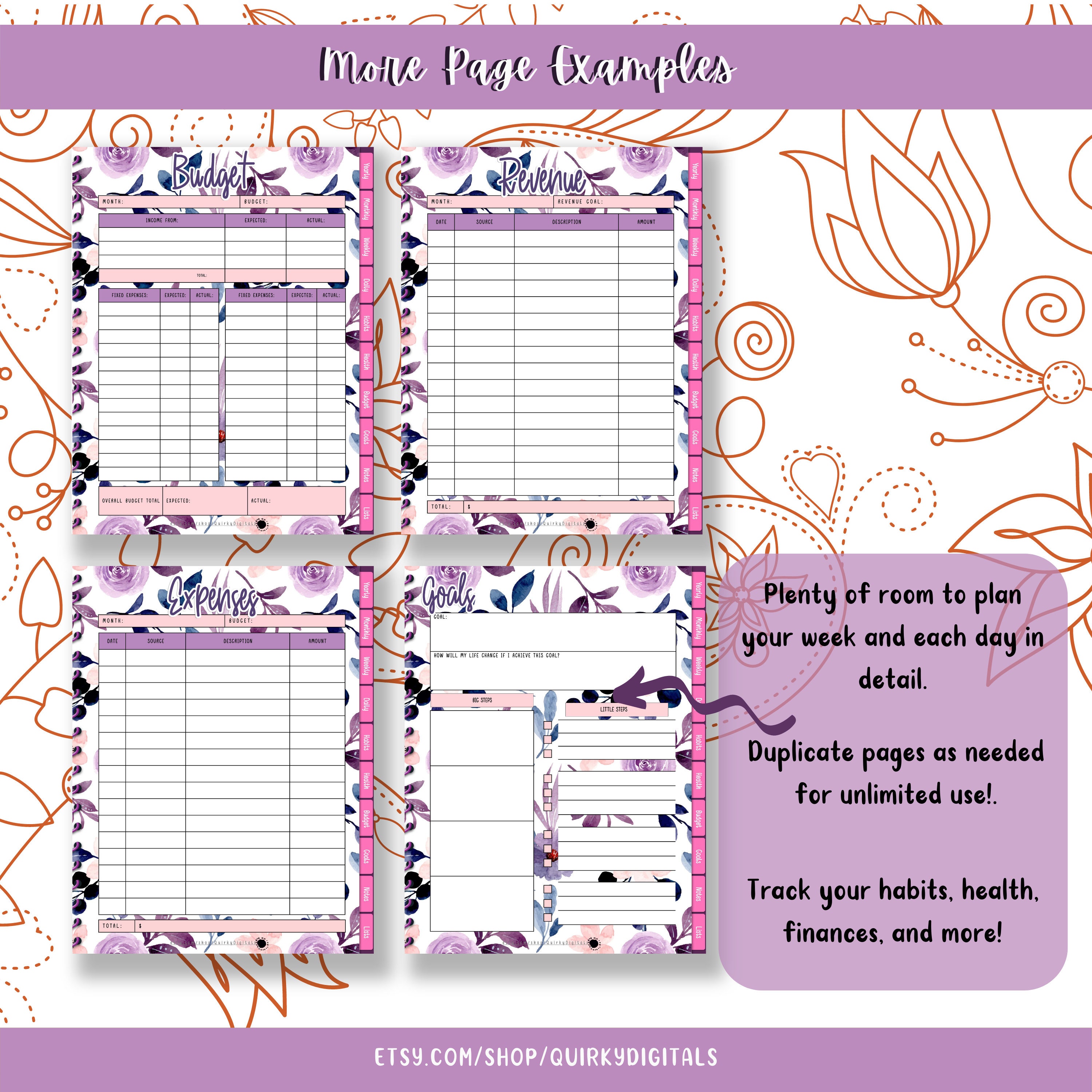 Floral Dreams Undated Digital Planner - Etsy