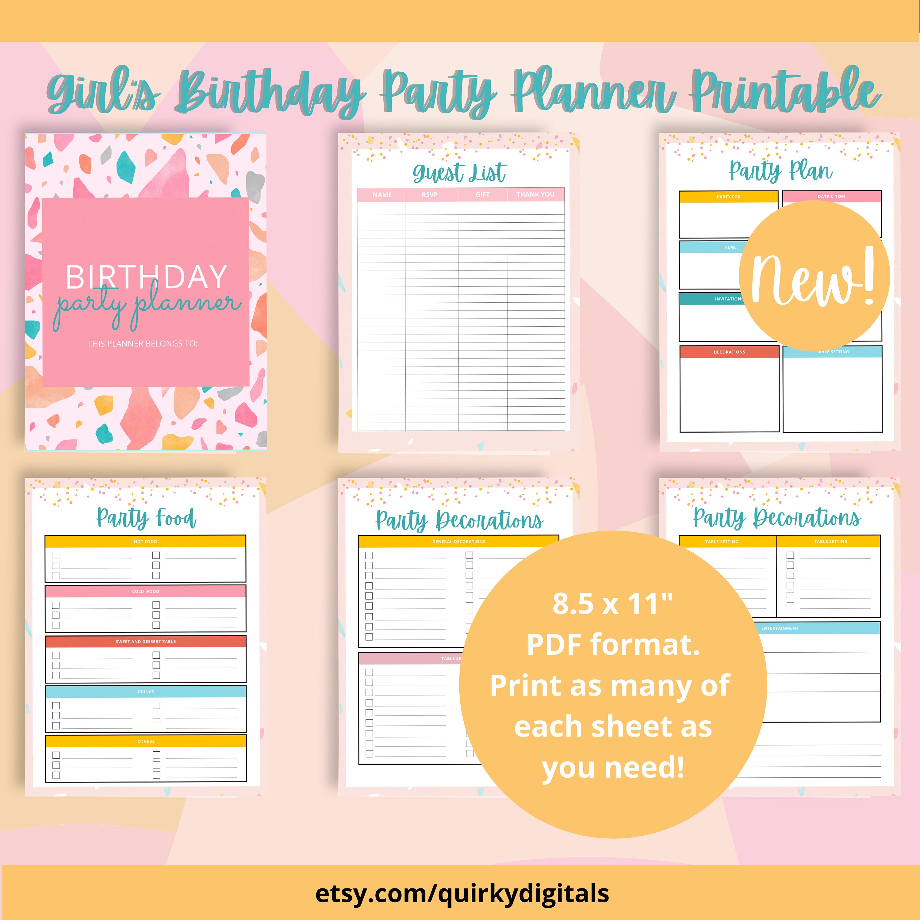 Girl's Birthday Party Planner Printable - Etsy