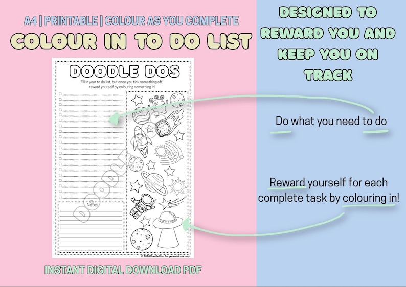 Printable Colour in to Do List | ADHD Friendly Space Doodle Dos ...