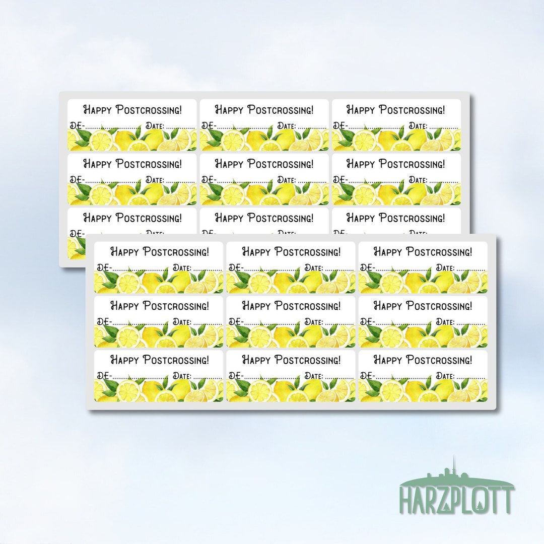 Happy Postcrossing Yellow Lemons Summer German ID Date Postcrossing Sticker Sheet Easy Peel off ...