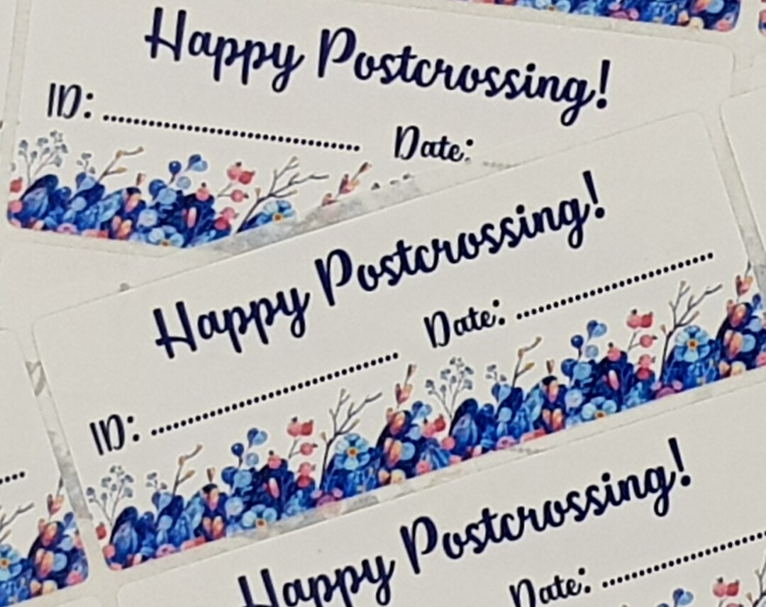 Postcrossing Sticker Sticker Happy Postcrossing Blue Flowers - Etsy