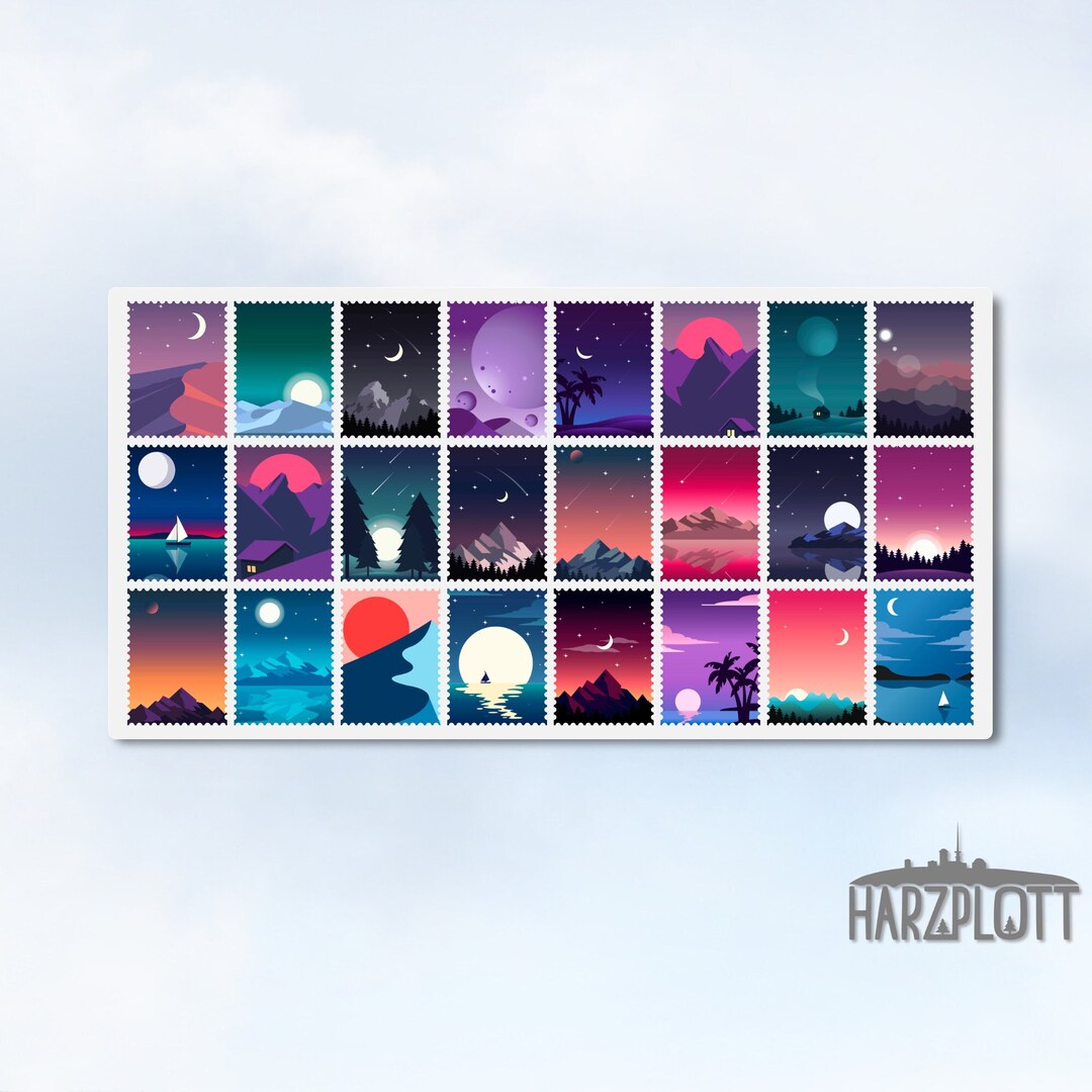 Sticker Moonlight Moon Stars Night Postcrossing Serrated Like Stamps ...